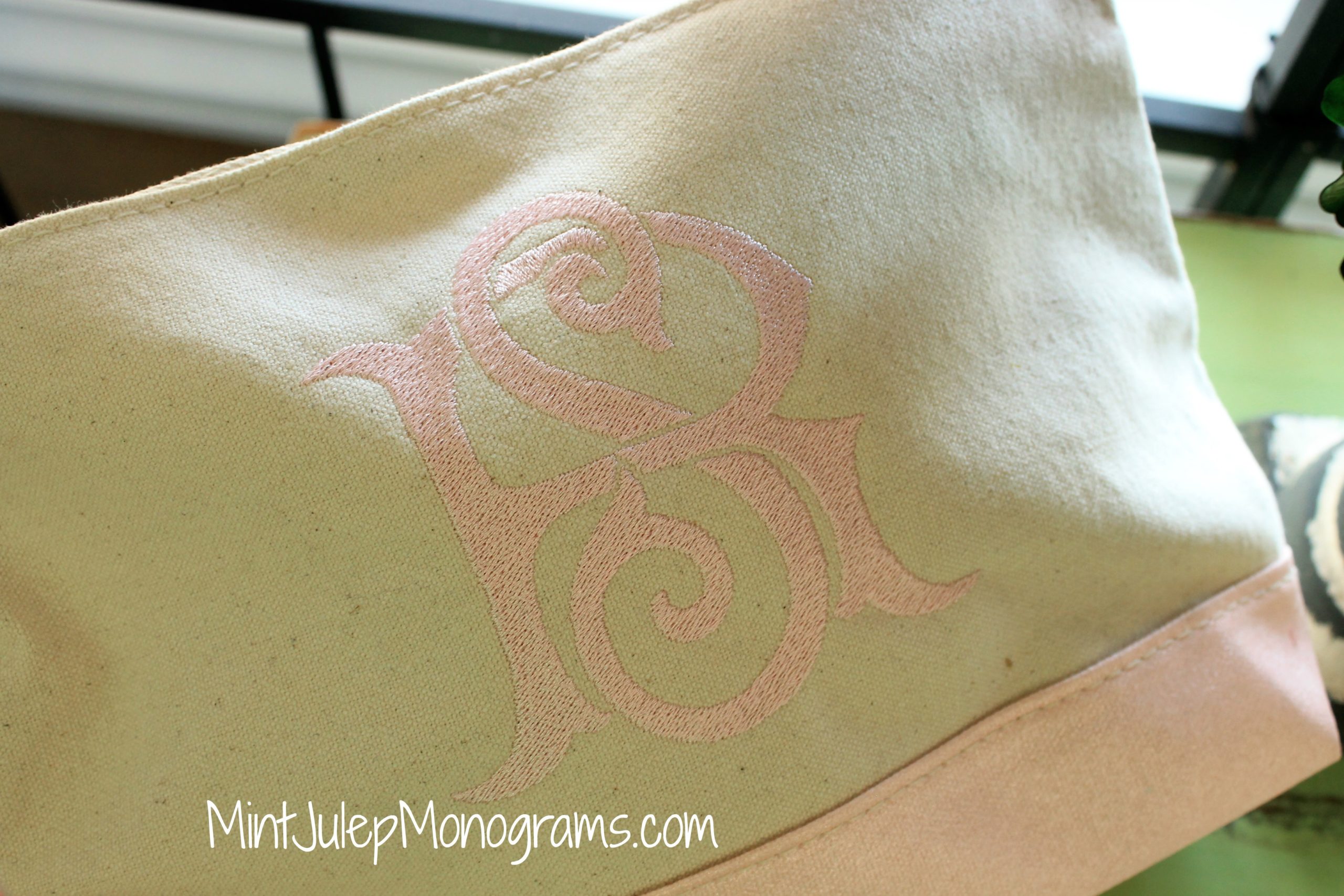 rose gold metallic trim canvas cosmetic bag embroidery chic font - Mint ...